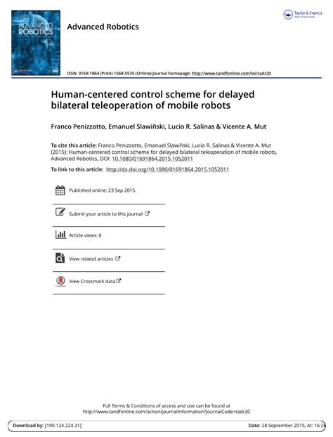 Pdf Human Centered Control Scheme For Delayed Bilateral Teleoperation Of Mobile Robots