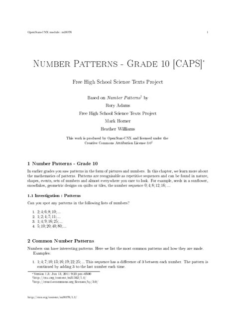 Number Patterns Grade 10 Caps 3 Pdf Pdf Discrete Mathematics