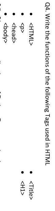 Q4 Write The Functions Of The Following Tags Used In Html