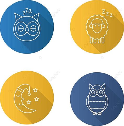 Nighttime Flat Linear Long Shadow Icons Set Web Sky Bird Vector Web