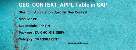 GEO CONTEXT APPL SAP Table For Application Specific Geo Context