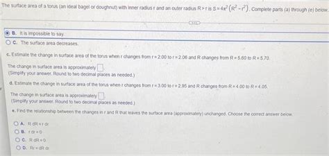 Solved The Surface Area Of A Torus An Ideal Bagel Or