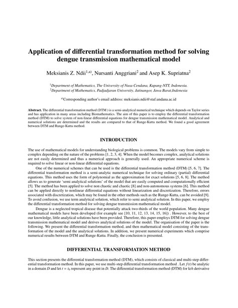 Pdf Application Of Differential Transformation Method For Solving Dengue Transmission
