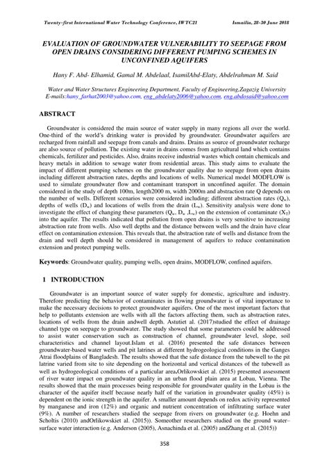 Pdf Evaluation Of Groundwater Vulnerability To Seepage From Open Drains Considering Different