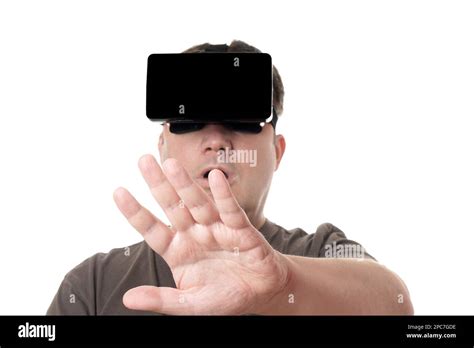 Man Wearing VR Virtual Reality Headset Reaching Out With His Hand Stock Photo Alamy