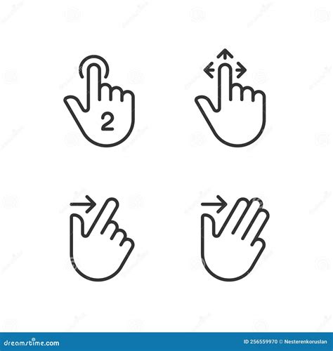 Drag And Swipe Gestures Pixel Perfect Linear Icons Set Stock Vector Illustration Of Outline