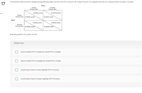 Solved Given The Payoffs In This Matrix Firm B Multiple