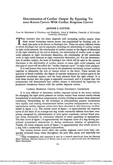 Determination Of Cardiac Output By Equating Venous Return Curves With