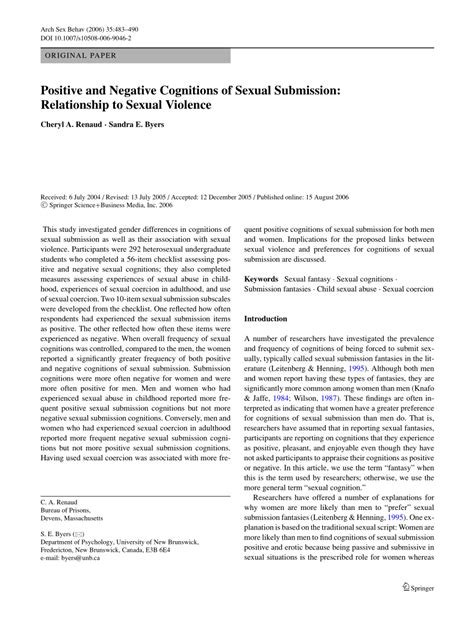 Pdf Positive And Negative Cognitions Of Sexual Submission Relationship To Sexual Violence
