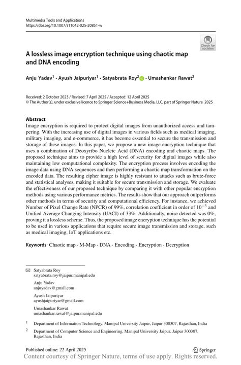 a lossless image encryption technique using chaotic map and dna