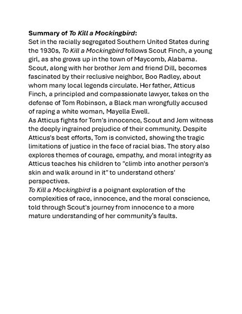 Summary Of To Kill A Mockingbird Scout Along With Her Brother Jem And Friend Dill Becomes