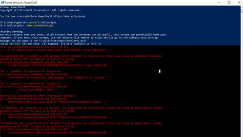 getting errors when i run ps script new corealerts ps1 · issue 4 · microsoft manageability