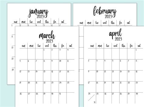 2023 Minimalist Calendar Printable Portrait Calendar Instant Download