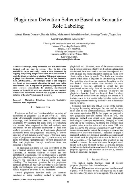 Pdf Plagiarism Detection Scheme Based On Semantic Role Labeling