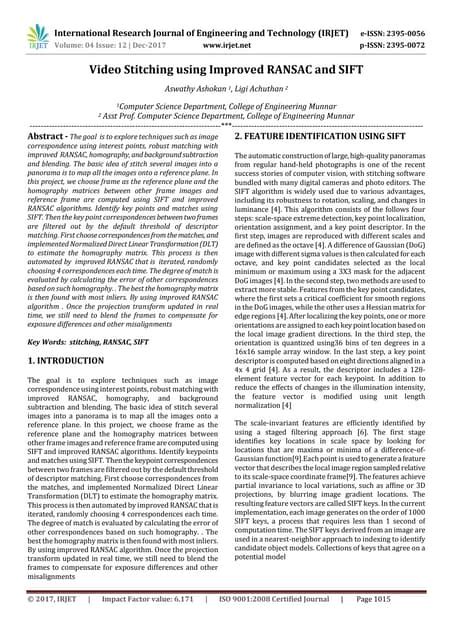 Video Stitching Using Improved Ransac And Sift Pdf