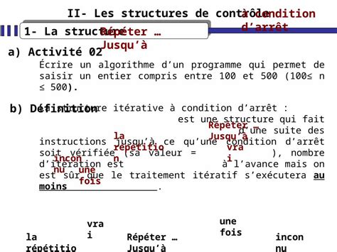 Ppt 1 La Structure Ii Les Structures De Contrôle A Activité 02
