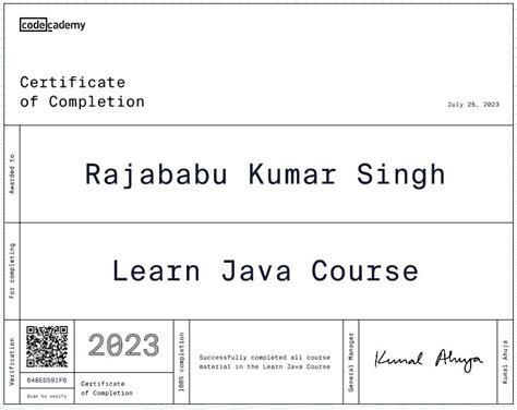 Earned Java Course From Codecademy Rajababu Kumar Singh Posted On The