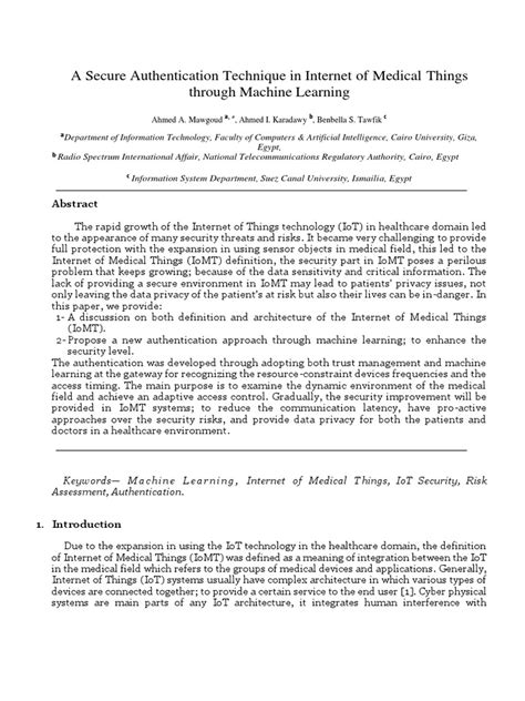 A Secure Authentication Technique For Internet Of Medical