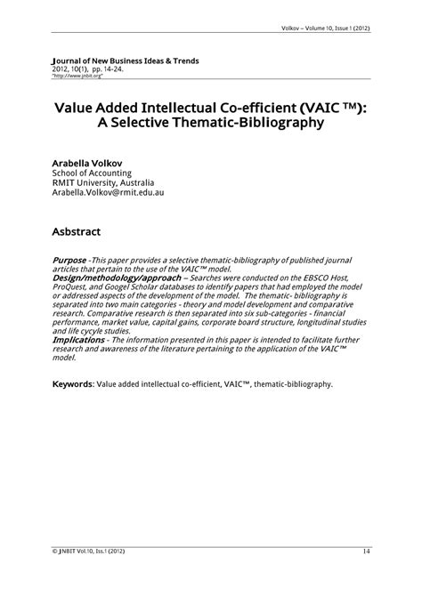 Pdf Value Added Intellectual Coefficient Vaic Tm A Selective Thematic Bibliography