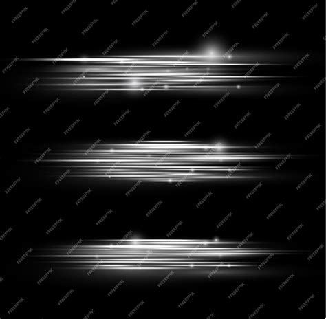 빛나는 흰색 스피드 라인 플래시 스파크 먼지 렌즈 플레어 레이저 빔 수평 광선 조명 효과 벡터 프리미엄 벡터