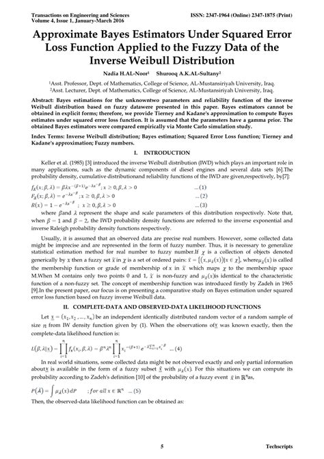 Pdf Approximate Bayes Estimators Under Squared Error Loss Function Applied To The Fuzzy Data