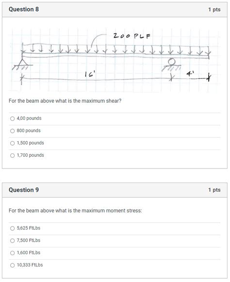 Solved Question 8For The Beam Above What Is The Maximum Chegg