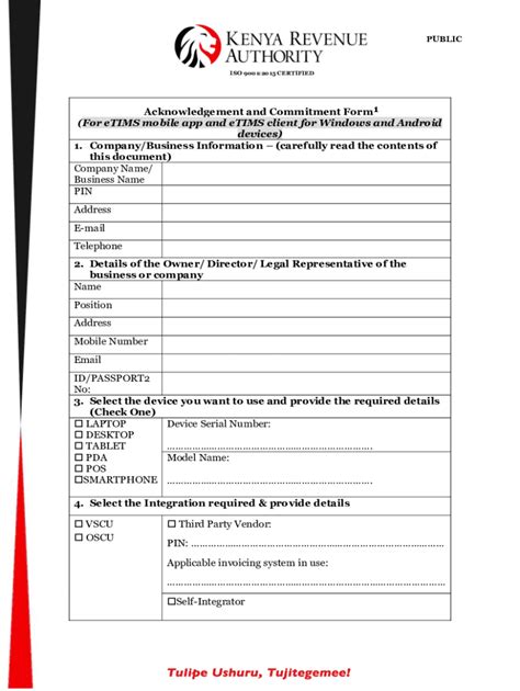 Fillable Online Kra Go Acknowledgement And Commitment Form1 Fax Email Print Pdffiller