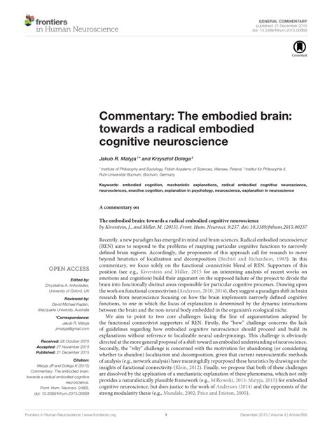 Pdf Commentary The Embodied Brain Towards A Radical Embodied Cognitive Neuroscience