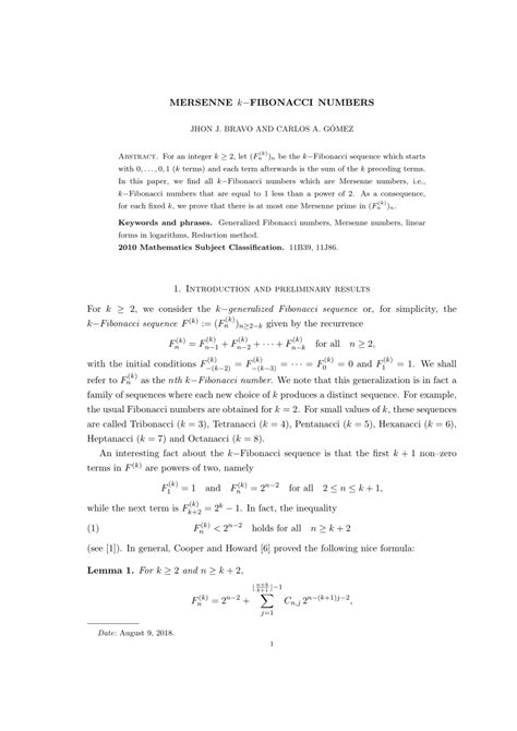Pdf Mersenne K−fibonacci Numbers