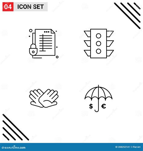 Mobile Interface Line Set Of 4 Pictograms Of Lock Rule Report