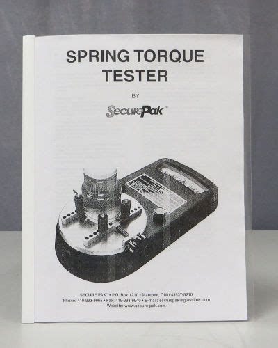 Securepak Spring Torque Tester Owners Manual And Parts List