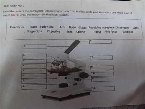 Name The Parts Of Microscope 1 14 SEATWORK NO StudyX