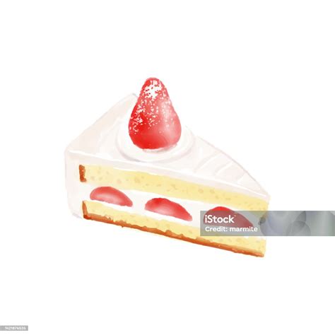 배너 카드 전단지 소셜 미디어 배경 화면 등을위한 수채화로 딸기 쇼트 케이크 조각의 벡터 일러스트 레이 션 딸기 쇼트 케이크에 대한 스톡 벡터 아트 및 기타 이미지 Istock
