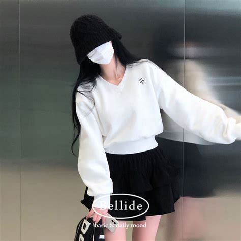 베이델리 Made양기모ver 리벤 탄탄 브이넥 기모 크롭 맨투맨