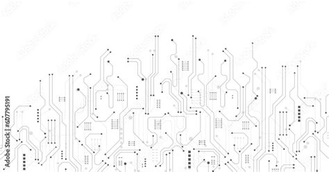 Black Circuit Diagram On White Background High Tech Circuit Board Connection System Vector