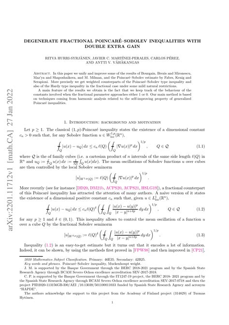Pdf Degenerate Fractional Poincar E Sobolev Inequalities With Double Extra Gain