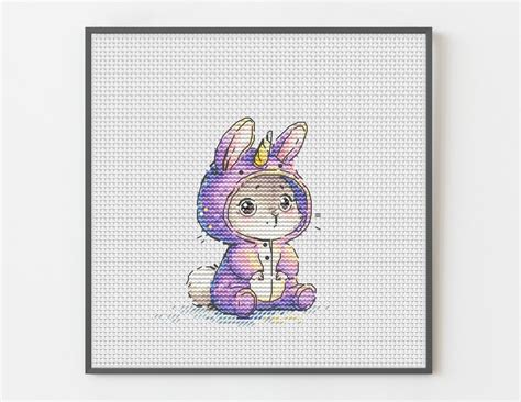 Bunny In Unicorn Pajamas Cross Stitch Pattern Cute Nursery T Pdf