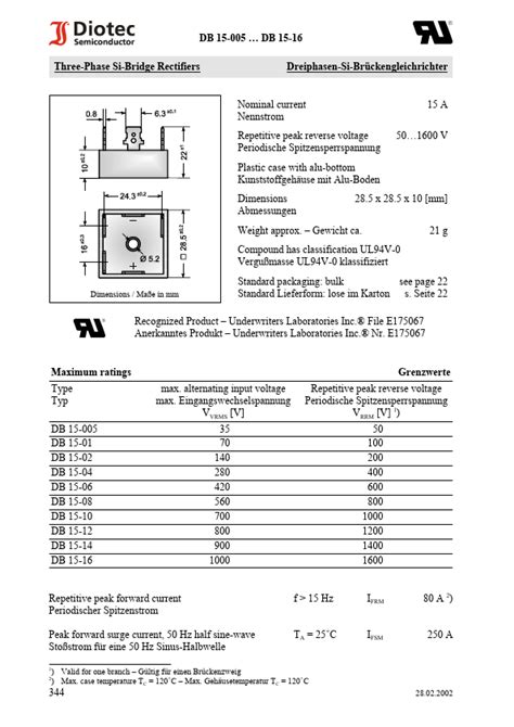 Db15 06 Three Phase Si Bridge Rectifiers Diotec Semiconductor