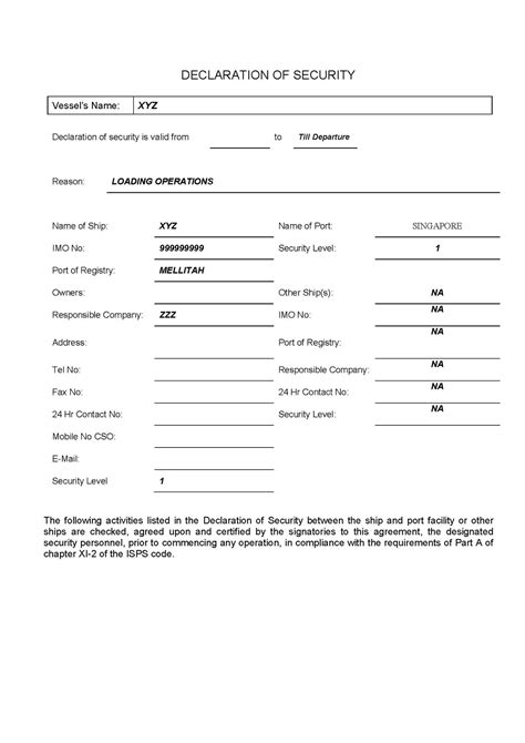 Declaration Of Security Knowledge Of Sea