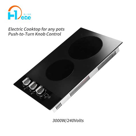 12 Inch 2 Burner Electric Knobs Cooktop With Ceramic Glass Surface And