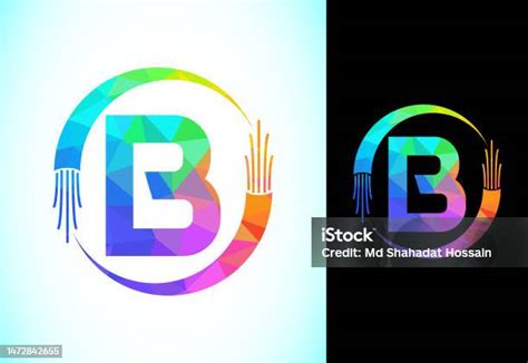 전선이 있는 다각형 알파벳 B 광섬유 케이블 낮은 폴리 그래픽 알파벳 기호 개념에 대한 스톡 벡터 아트 및 기타 이미지 개념