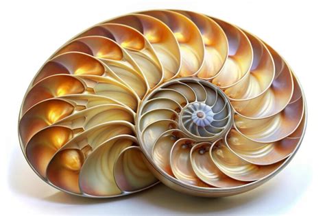 Nautilus Shell Cross Section Symmetry Spiral Fibonacci Sequence Half