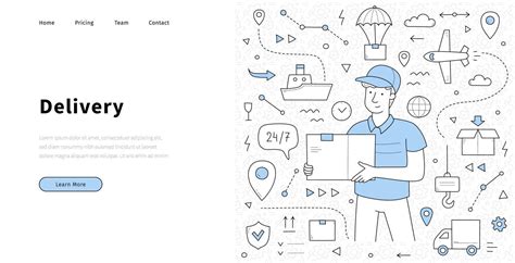 Delivery Service Doodle Landing Page Mailman 13224438 Vector Art At