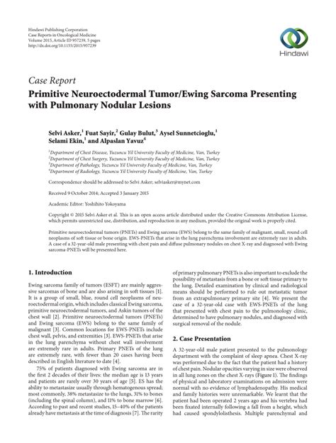 Pdf Primitive Neuroectodermal Tumorewing Sarcoma Presenting With Pulmonary Nodular Lesions