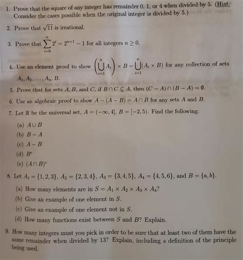 solved 1 prove that the square of any integer has remainder