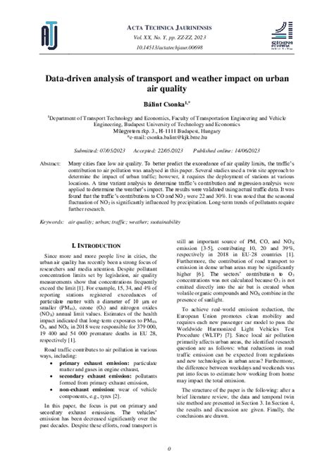 pdf data driven analysis of transport and weather impact on urban air