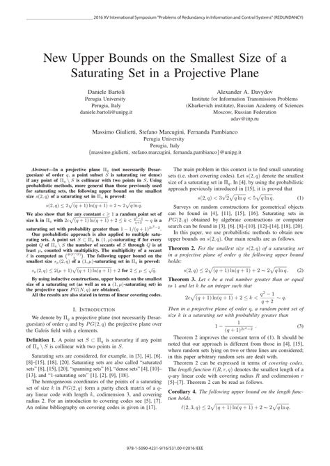 Pdf New Upper Bounds On The Smallest Size Of A Saturating Set In A Projective Plane