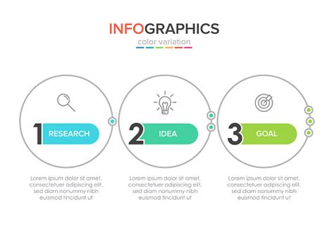 3 단계 연속 화살표 비즈니스 모델의 개념 3 개의 다채로운 요소 브로셔 프리젠 테이션을위한 타임 라인 디자인 인포그래픽 디자인 레이아웃 3에 대한 스톡 벡터 아트 및 기타