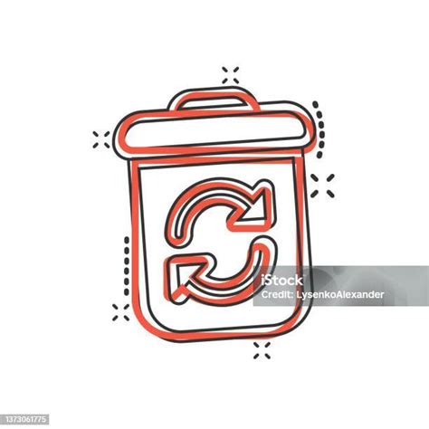 만화 스타일의 쓰레기통 아이콘 흰색 고립 된 배경에 만화 벡터 그림을 재활용합니다 휴지통 바구니 스플래시 효과 기호 비즈니스 개념 깨끗한에 대한 스톡 벡터 아트 및 기타