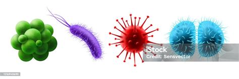 고립 된 Probiotic 박테리아와 바이러스의 집합 세균과 미생물 미생물 사실적인 임균 및 코로나바이러스 포도상 구균 또는 Cocci 간균 세포 미생물군유전체 질병 아픈